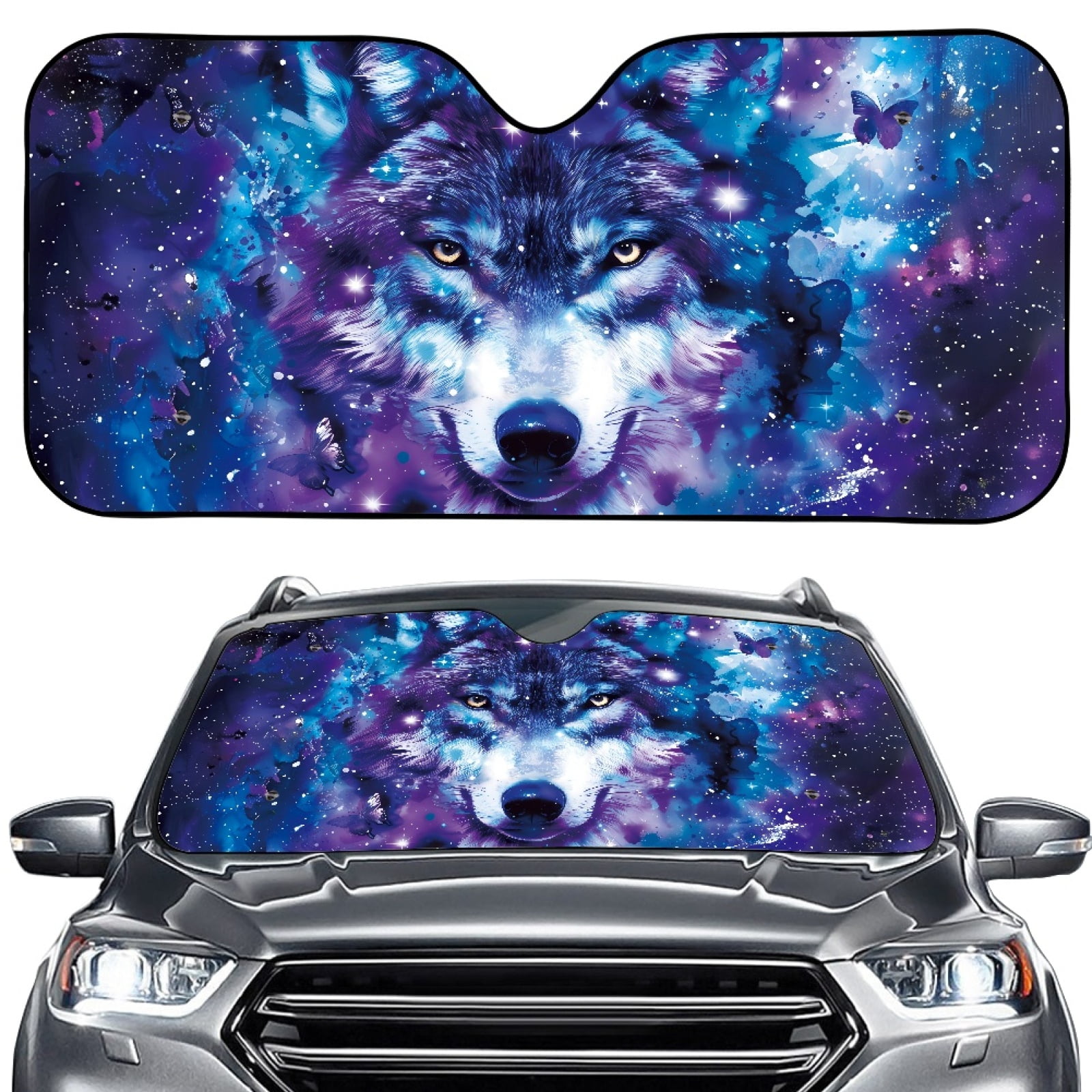 FORUDESIGNS Galaxy Wolf Print Car Windshield Sun Shade Waterproof ...