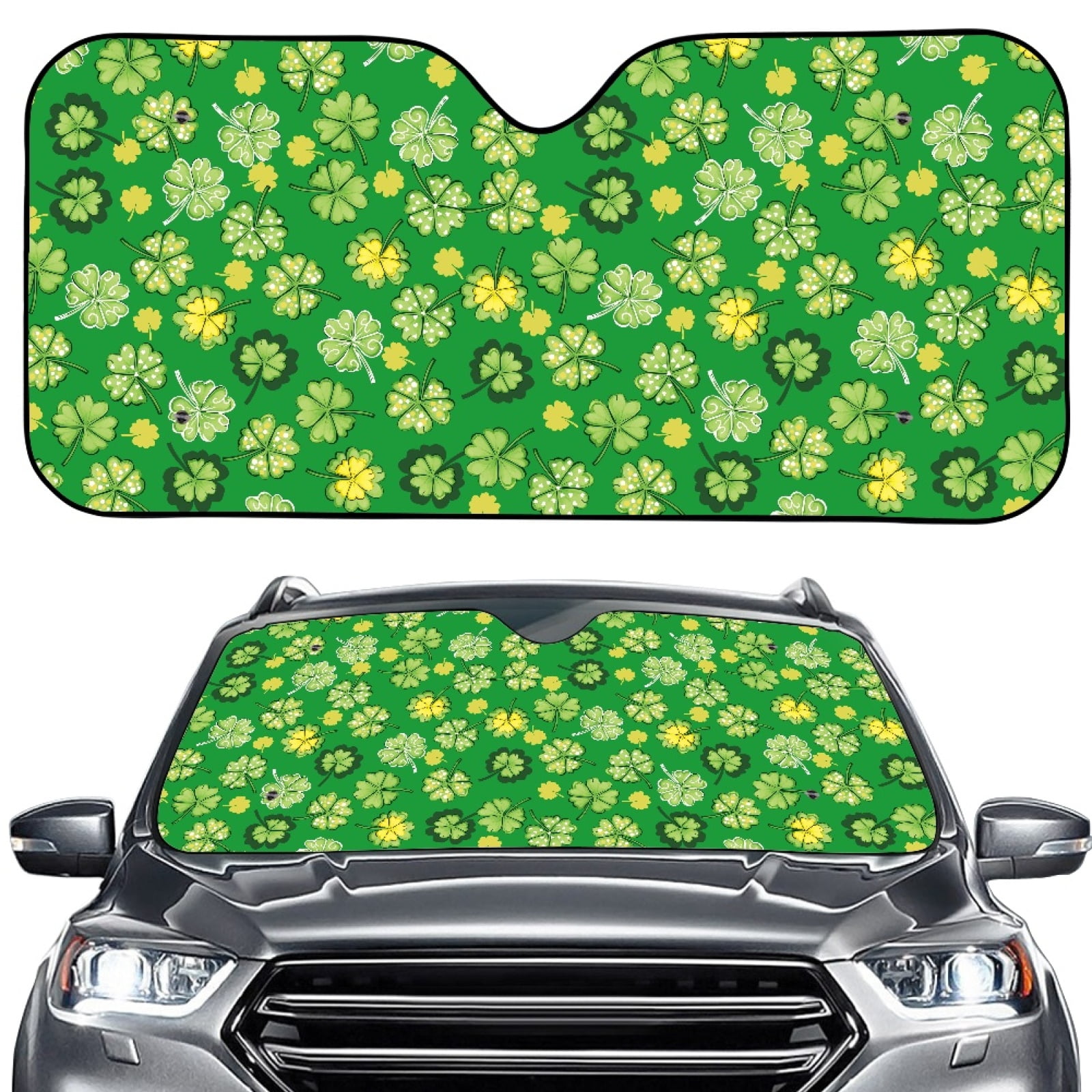 FORUDESIGNS Green Shamrock Pattern Car Windshield Sun Shade Waterproof ...