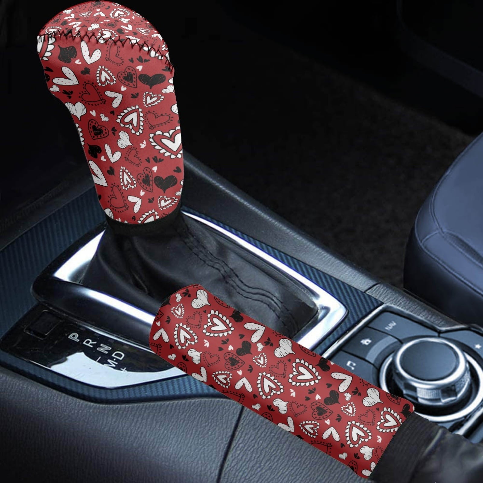 FORUDESIGNS Heart Pattern Car Handbrake Cover Gear Shift Cover Set of 2 ...