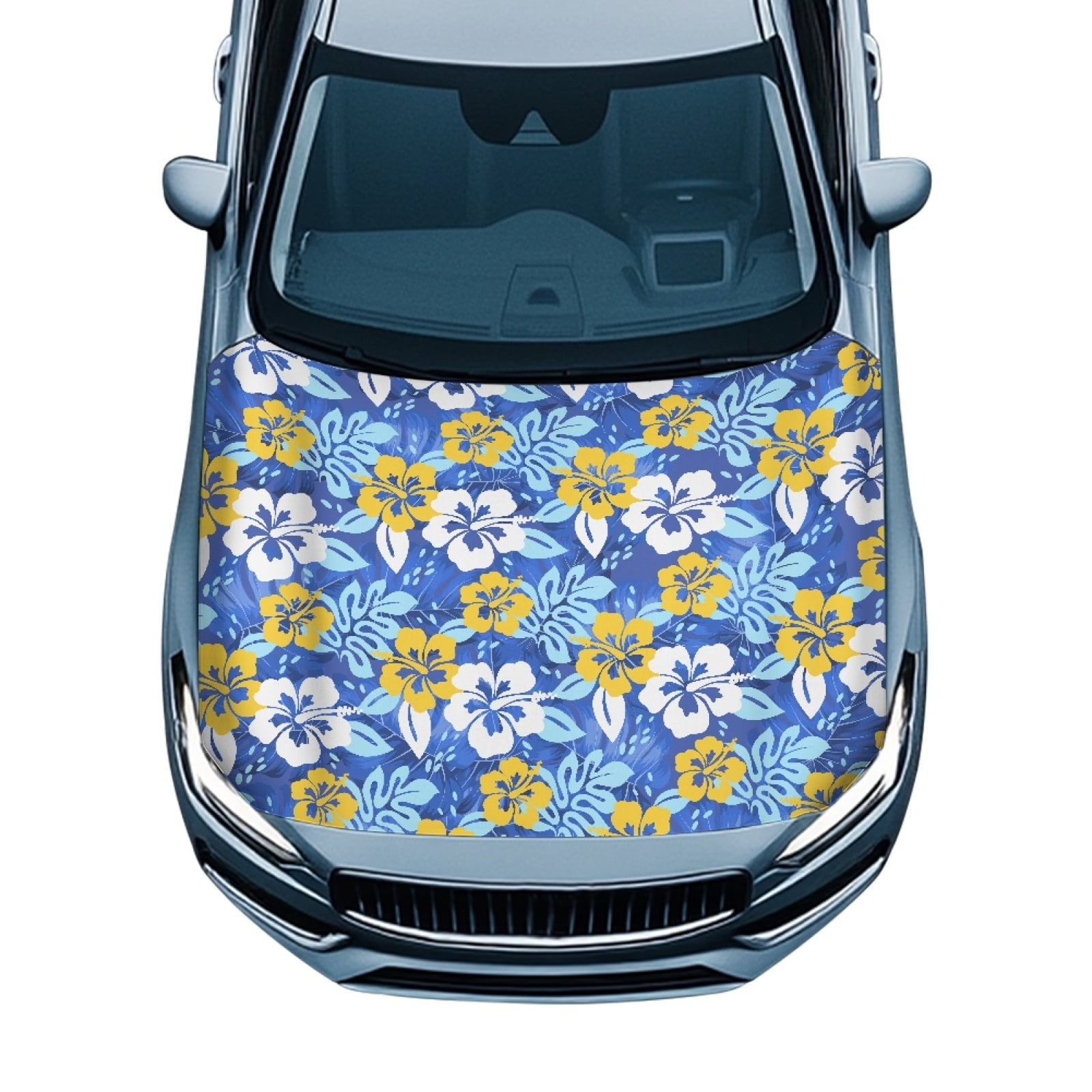 FORUDESIGNS Hibiscus Palm Leaf Print Car Hood Cover Super Weather ...