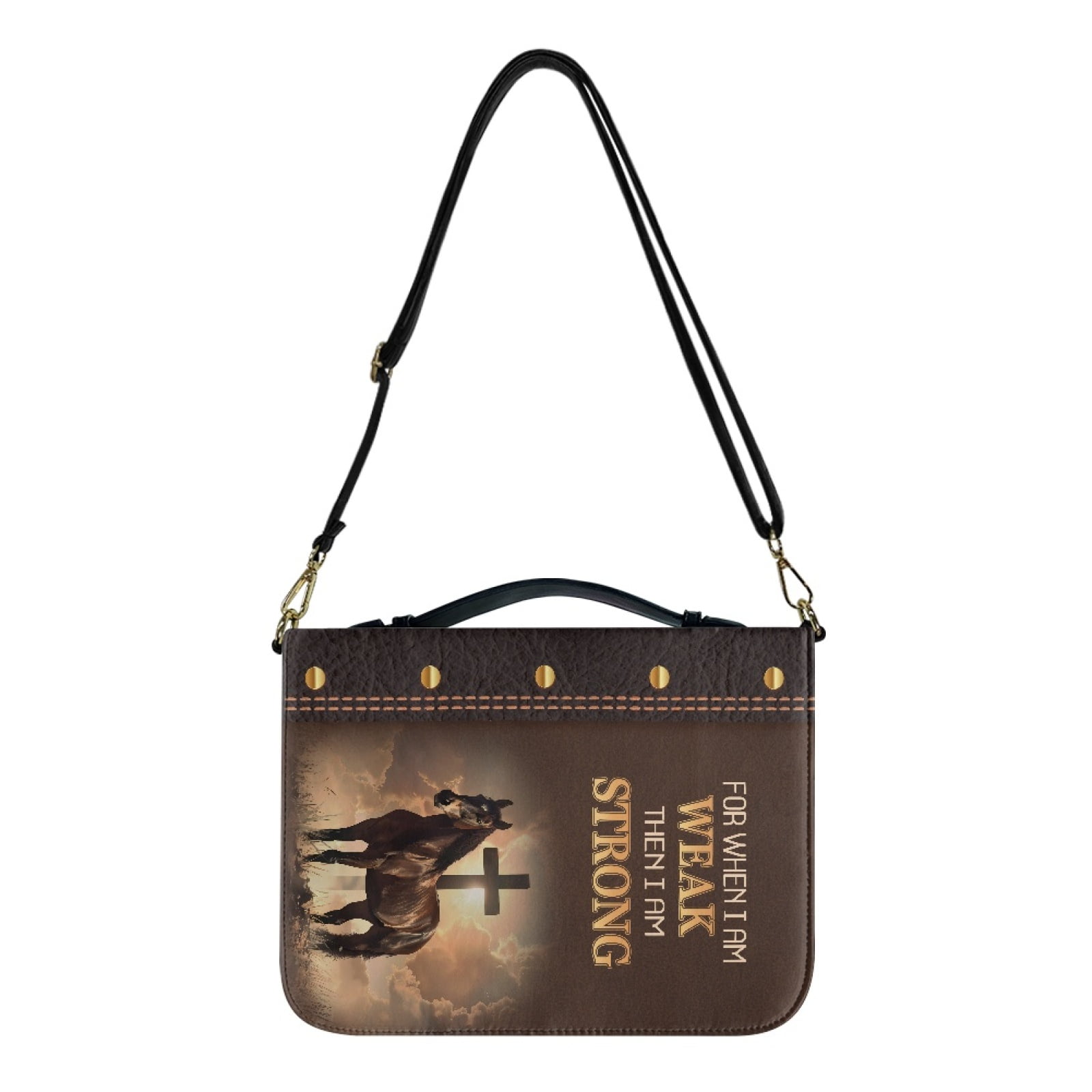 FORUDESIGNS Horse Cross Print Bible Cover Case For When I Am Weak Bible ...