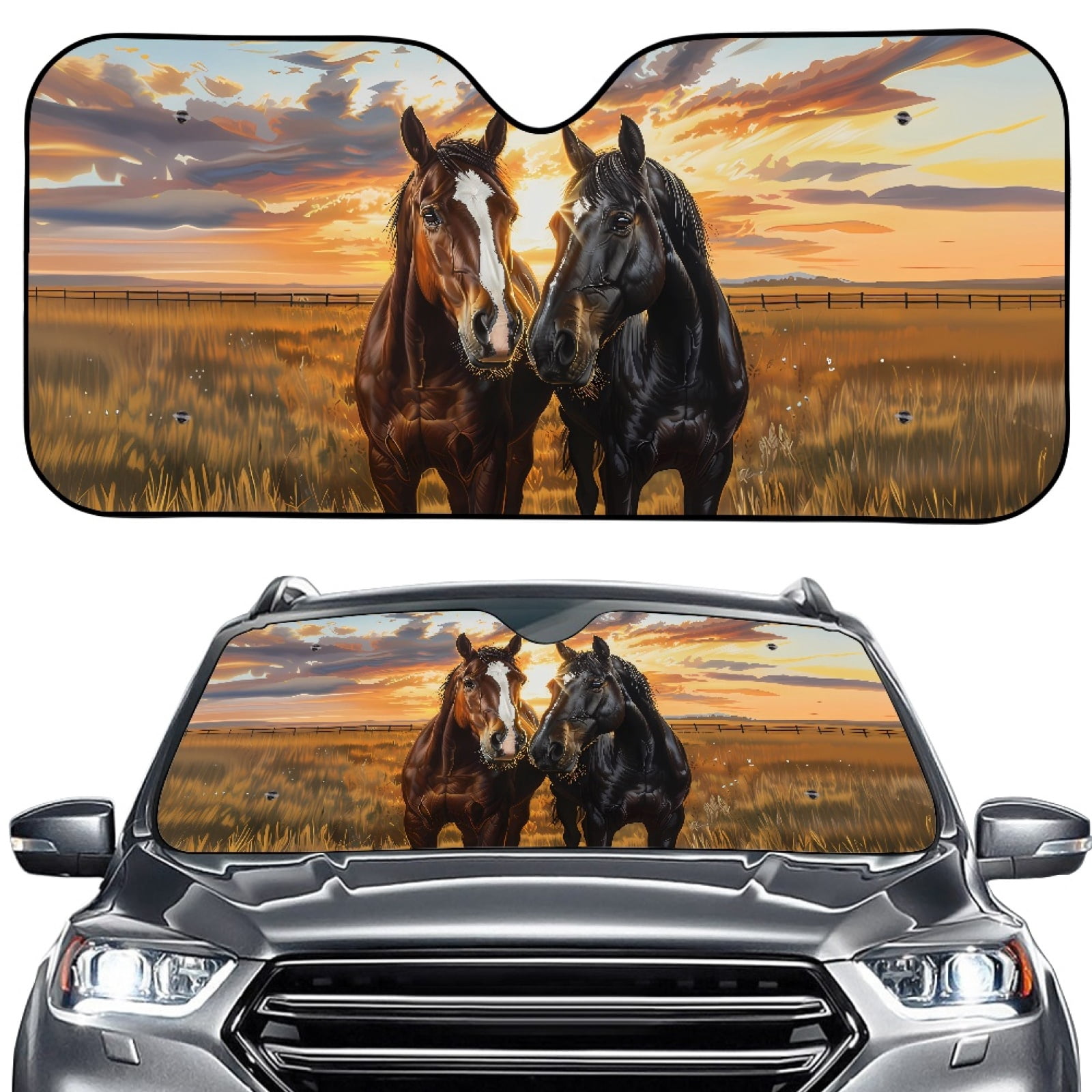 FORUDESIGNS Horse Pattern Car Windshield Sun Shade Waterproof Vehicle ...
