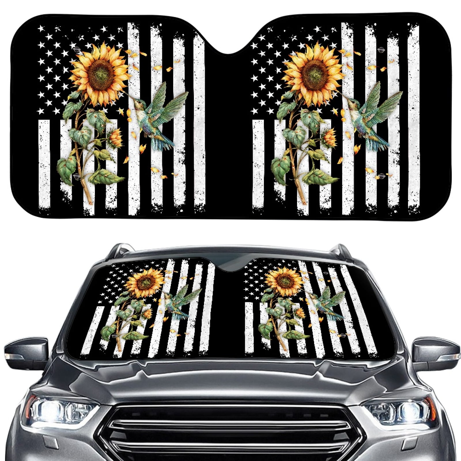 FORUDESIGNS Hummingbird Sunflower Pattern Car Windshield Sun Shade ...
