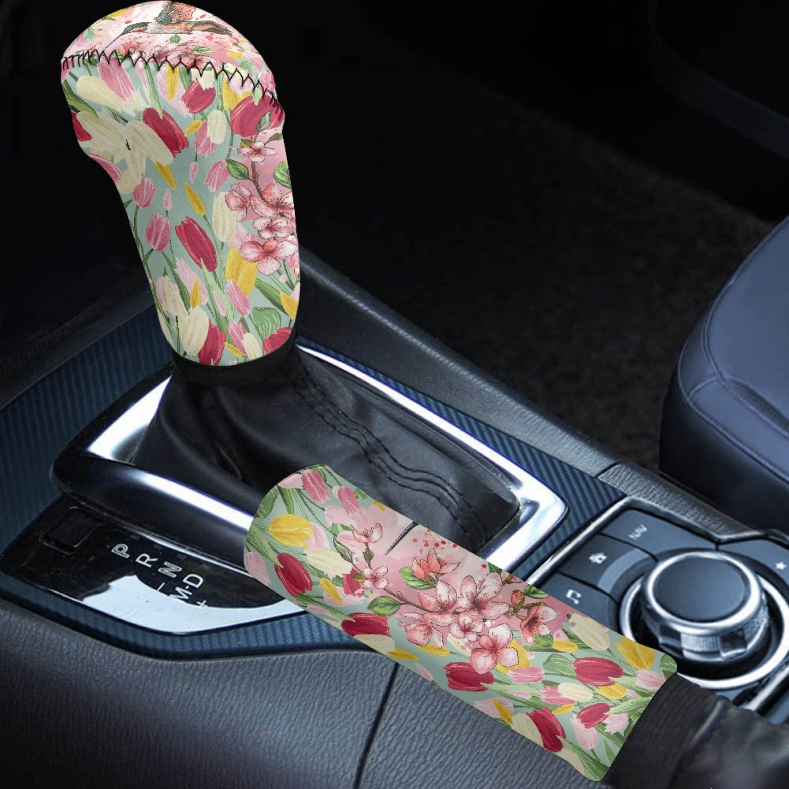 FORUDESIGNS Hummingbird Tulip Print Car Handbrake Cover Gear Shift Knob ...