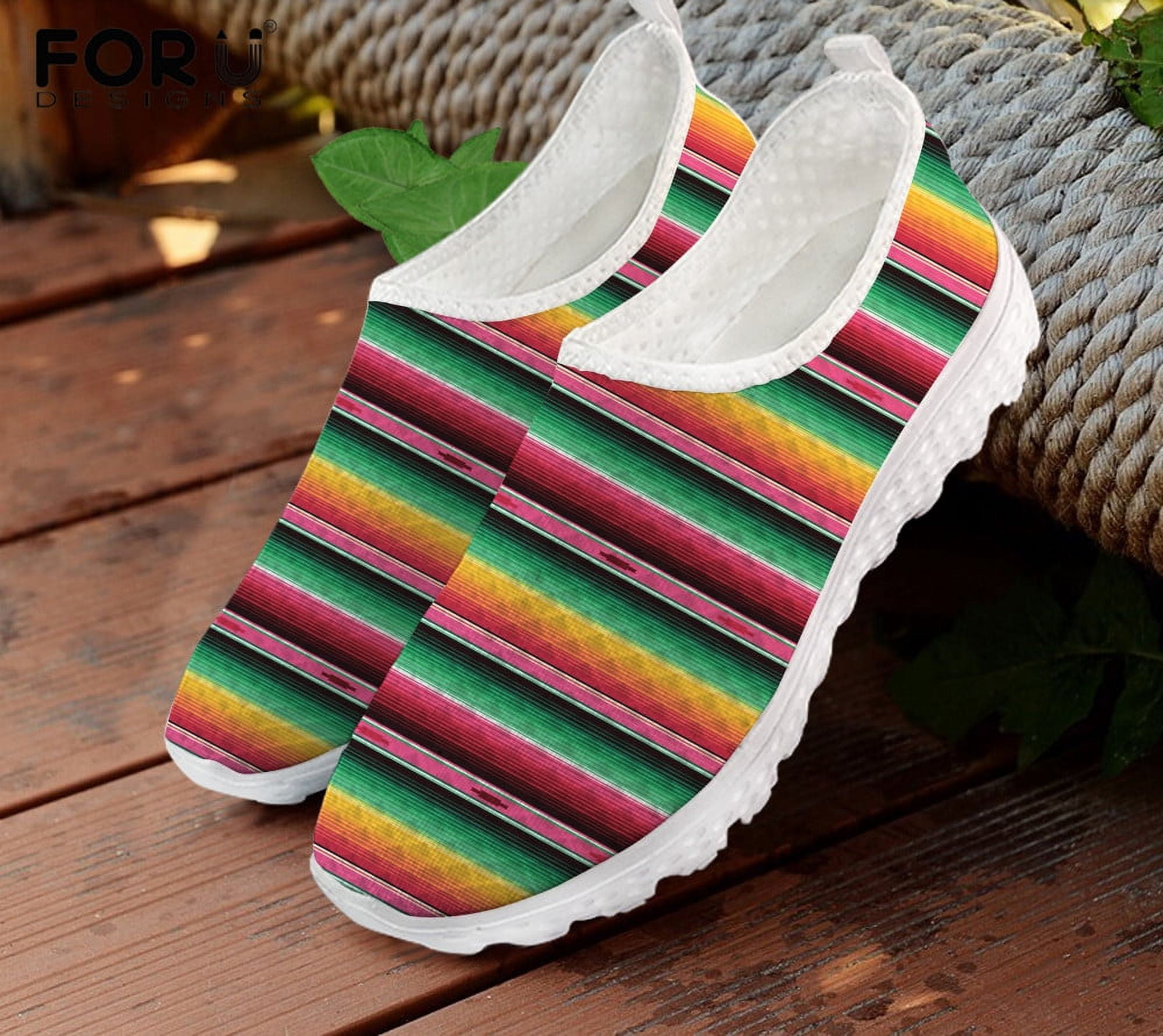 FORUDESIGNS Mexican Stripe Print Pattern Summer Women Shoes Flats ...