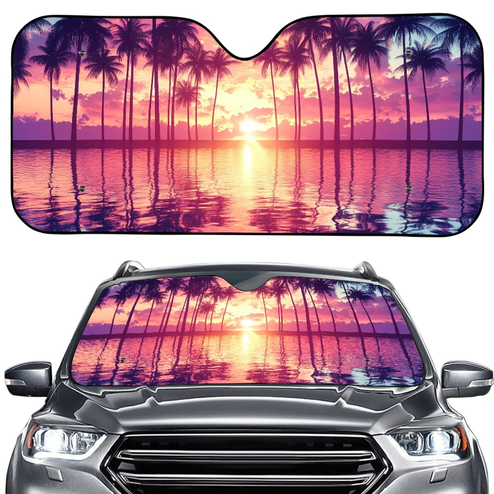 FORUDESIGNS Palm Tree Pattern Car Windshield Sun Shade Thickened ...