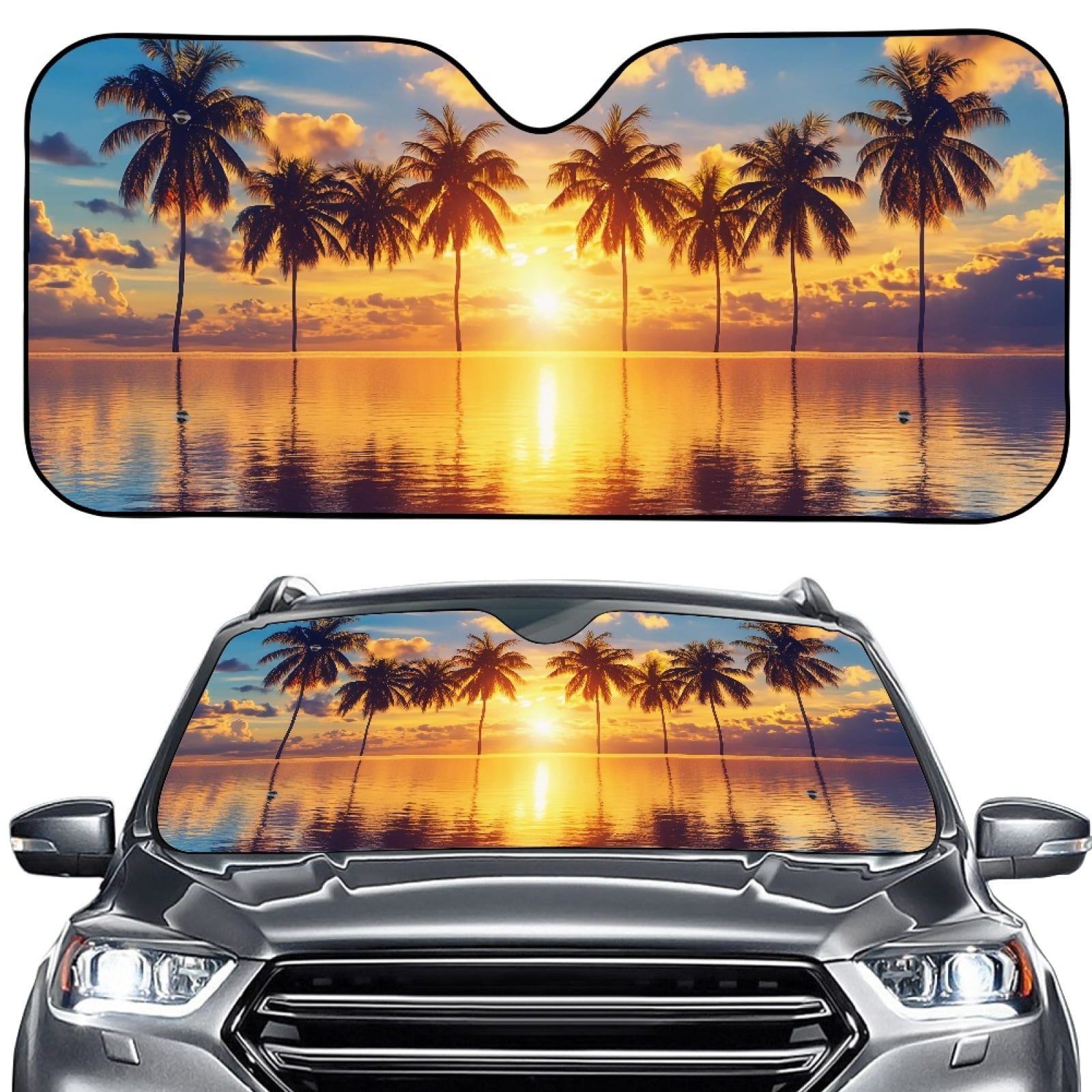 FORUDESIGNS Palm Tree Print Car Windshield Sun Shade Waterproof Car Sun ...