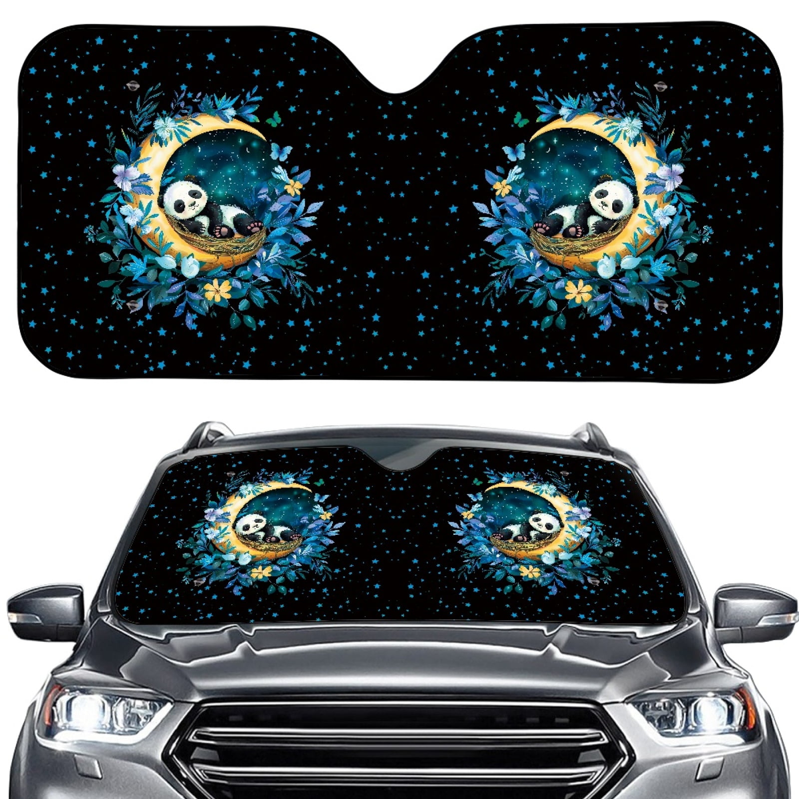 FORUDESIGNS Panda Flower Moon Pattern Car Windshield Sun Shade Foldable ...