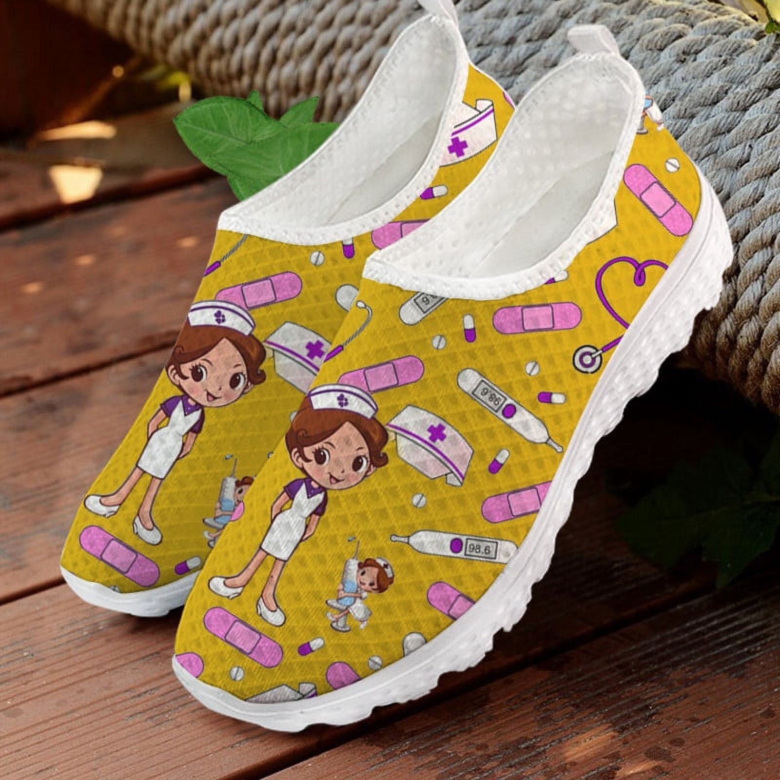 FORUDESIGNS Sketch Cartoon Nurse Pattern Slip On Mesh Sneakers Casual ...