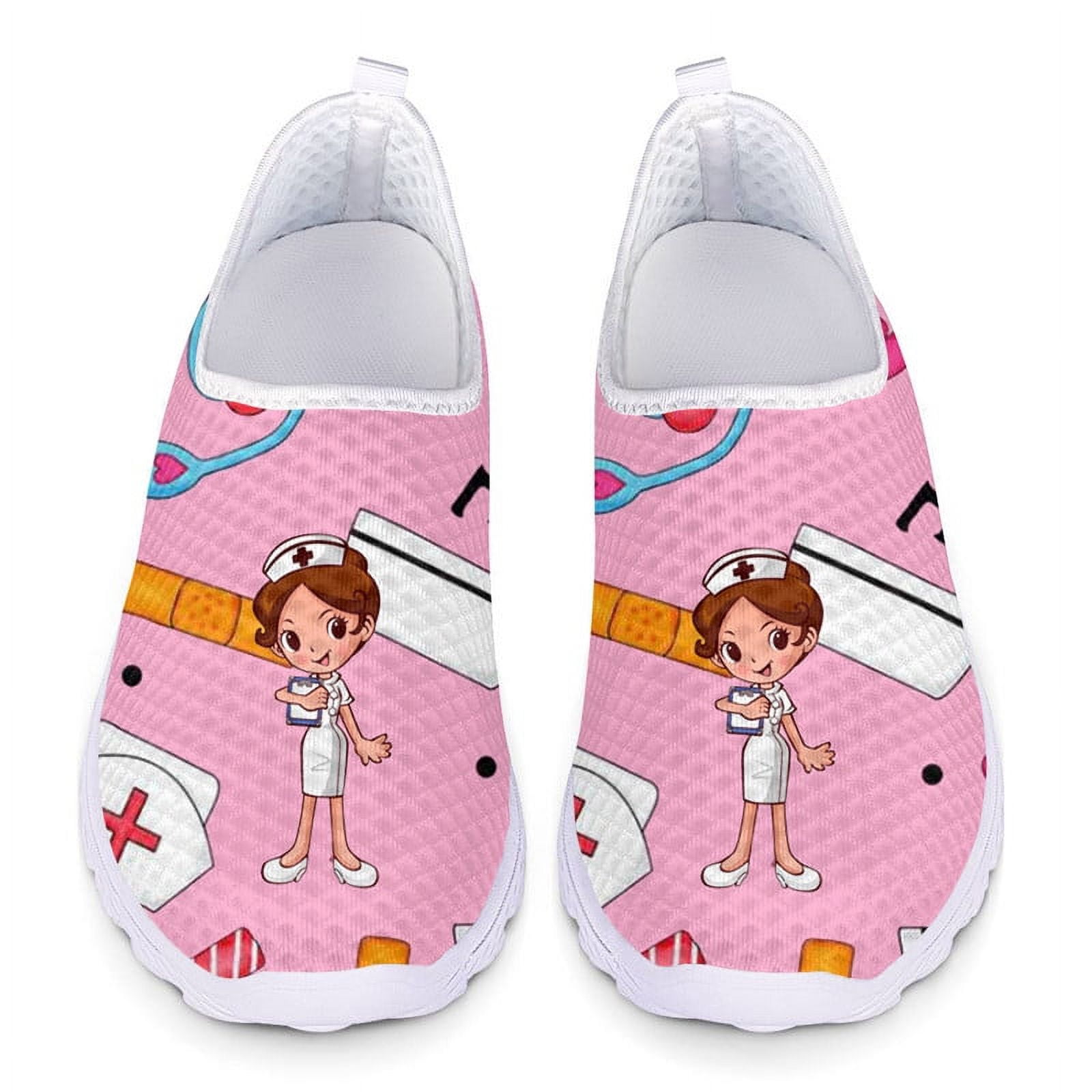 FORUDESIGNS Sketch Cartoon Nurse Pattern Slip On Mesh Sneakers Casual ...