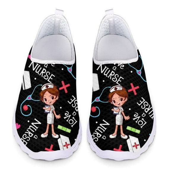 FORUDESIGNS Sketch Cartoon Nurse Pattern Slip On Mesh Sneakers Casual ...