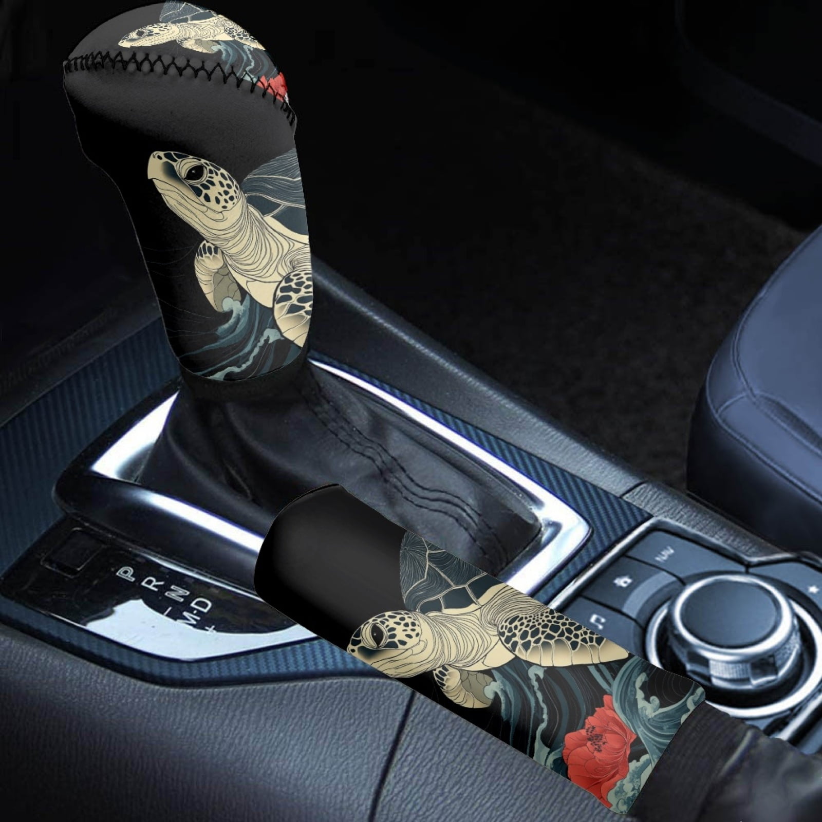 FORUDESIGNS Turtle Peony Sea Wave Pattern 2 Pack Car Handbrake Cover ...