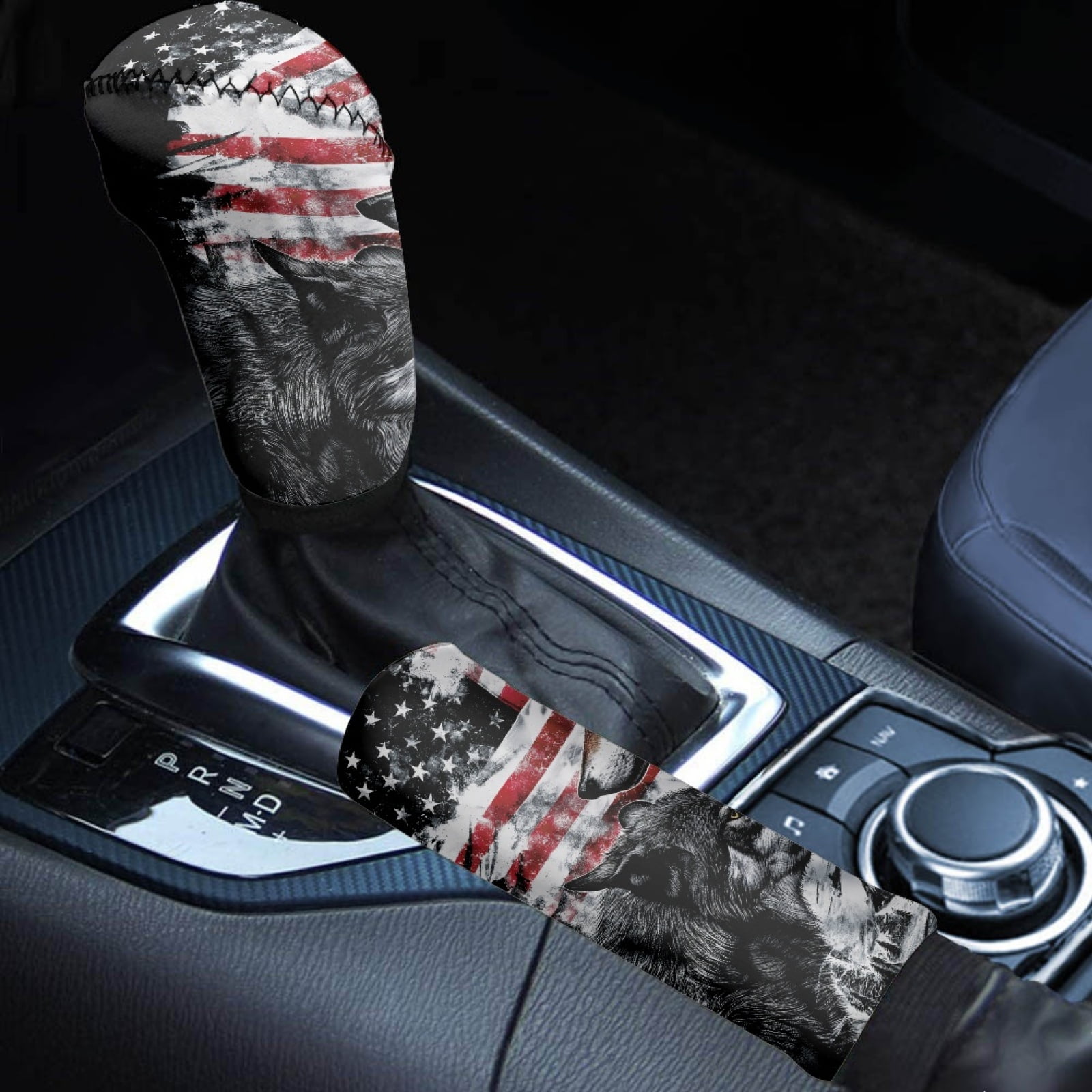 FORUDESIGNS Wolf American Flag Pattern 2 Pieces Car Shift Knob Cover ...
