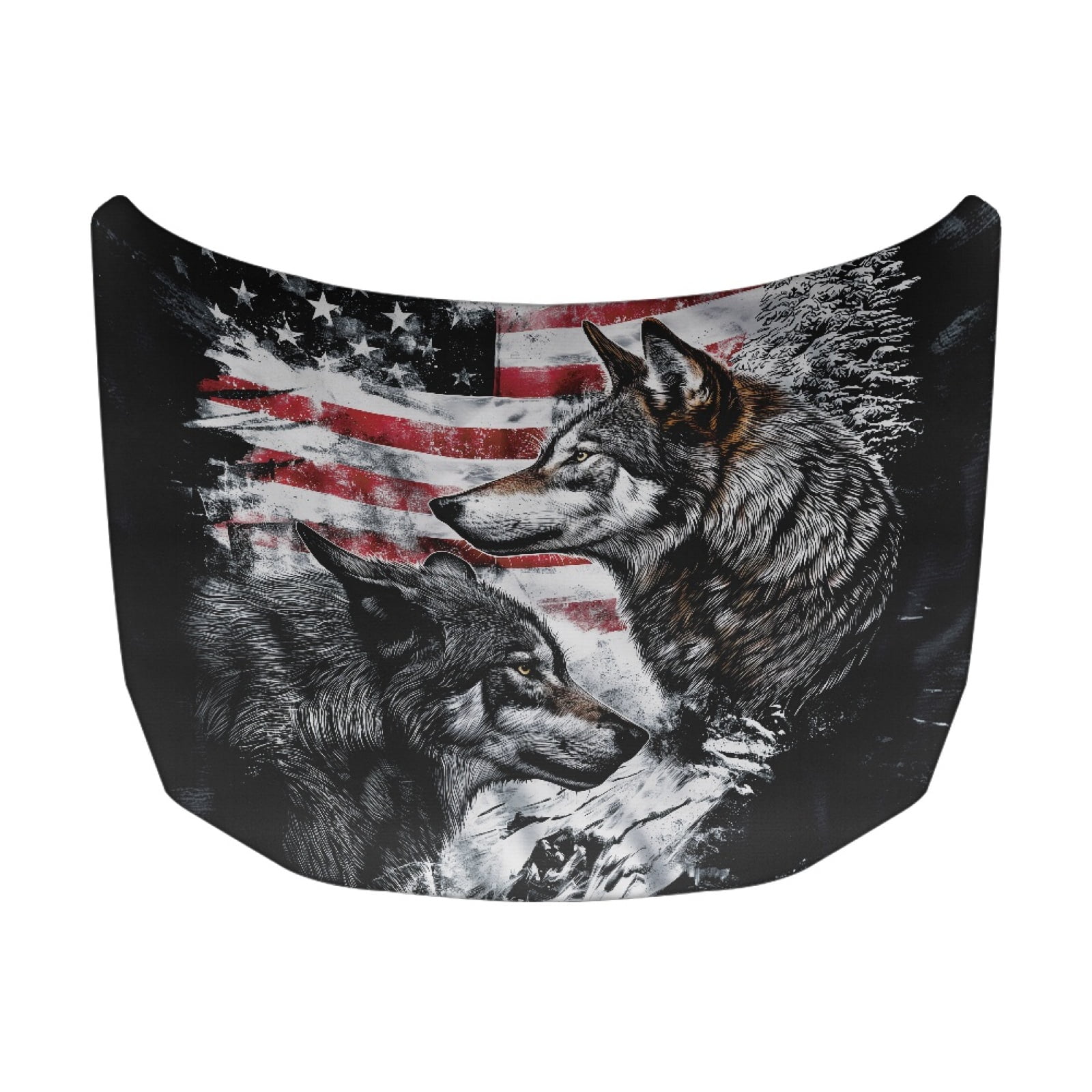 FORUDESIGNS Wolf American Flag Pattern Car Hood Cover Dustproof Car ...