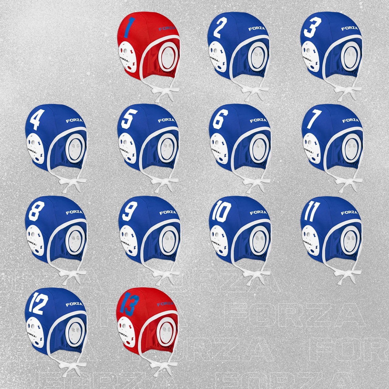 FORZA Water Polo Caps [Blue] | Set of 13 Numbered Caps with Red ...