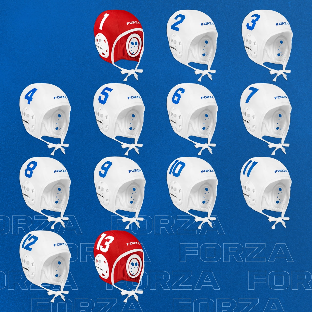 FORZA Water Polo Caps [White] | Set of 13 Numbered Caps with Red ...
