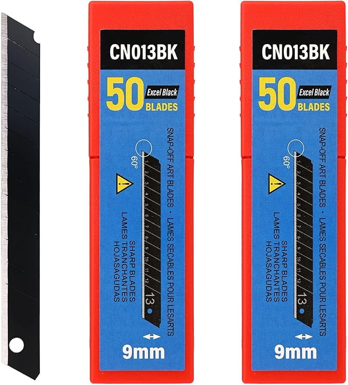 FOSHIO 100PCS 60 Degree Blades Carbon Steel Snap Off Blades 9mm for Box Cutters Utility Knife ...