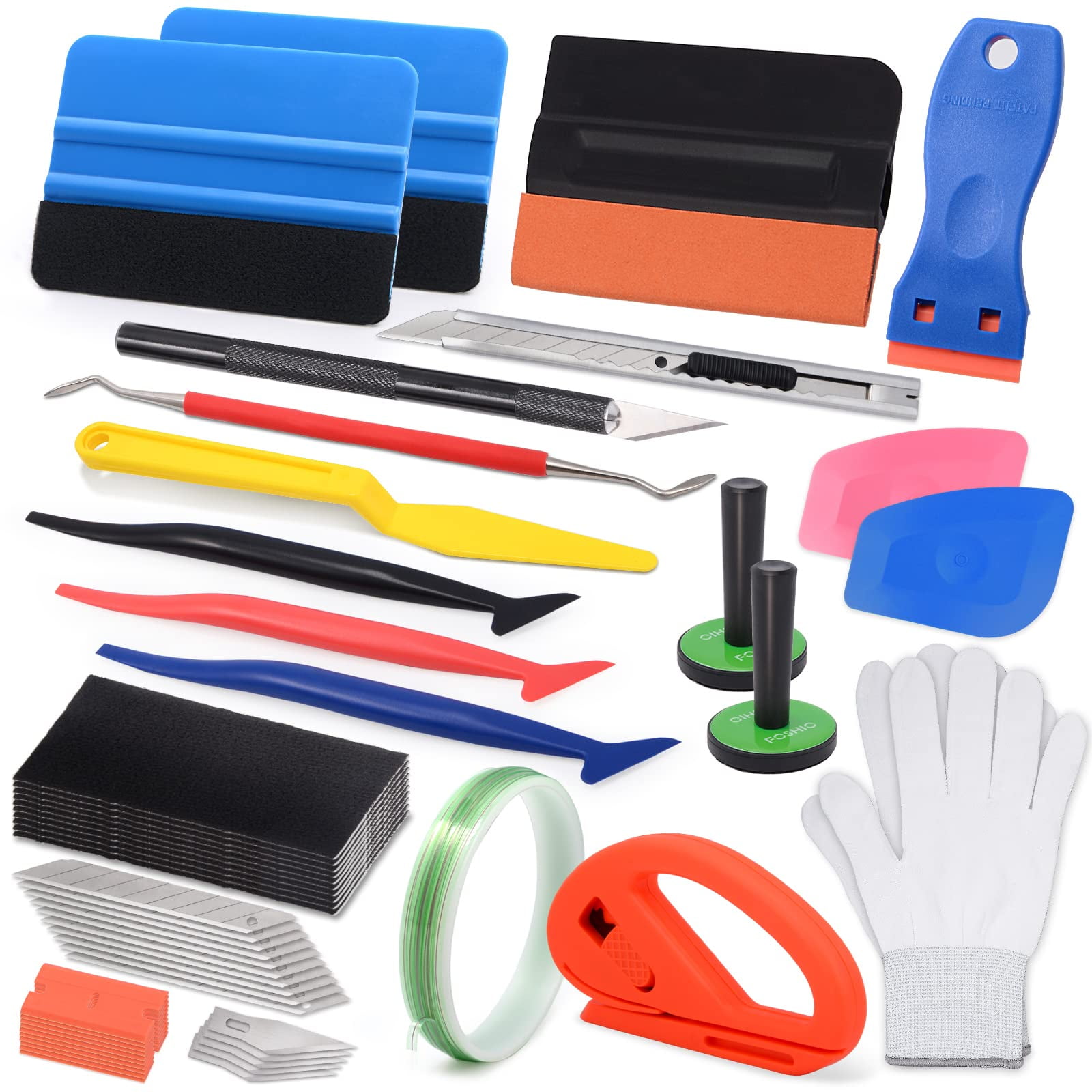 FOSHIO Window Tint Vinyl SSF20 Wrap Tool Kit with 5M Knife Tape, Felt Squeegee, Micro Squeegee ...