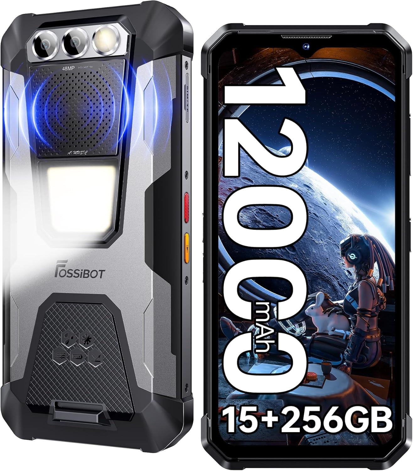 FOSSIBOT F106 Pro Rugged Smartphone Unlocked, 15+256GB Storage 12000mAh Battery 6.58” FHD+ ...