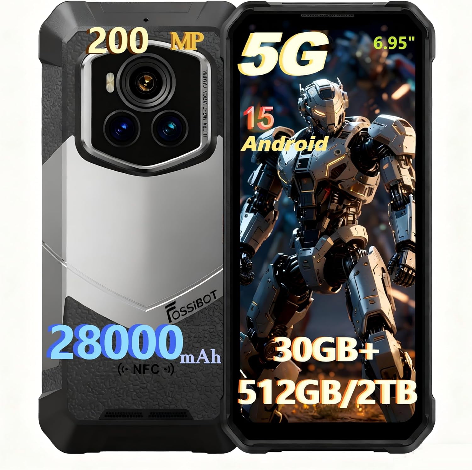 FOSSiBOT F107 Pro 5G Smartphone Unlocked, 30GB + 512GB Storage, 28 ...