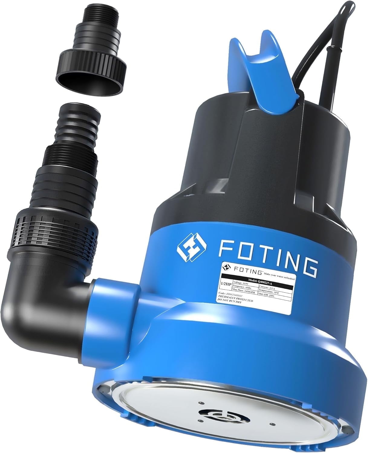 FOTING 1/2HP Submersible Water Pump with Stainless Steel Base - Removes ...