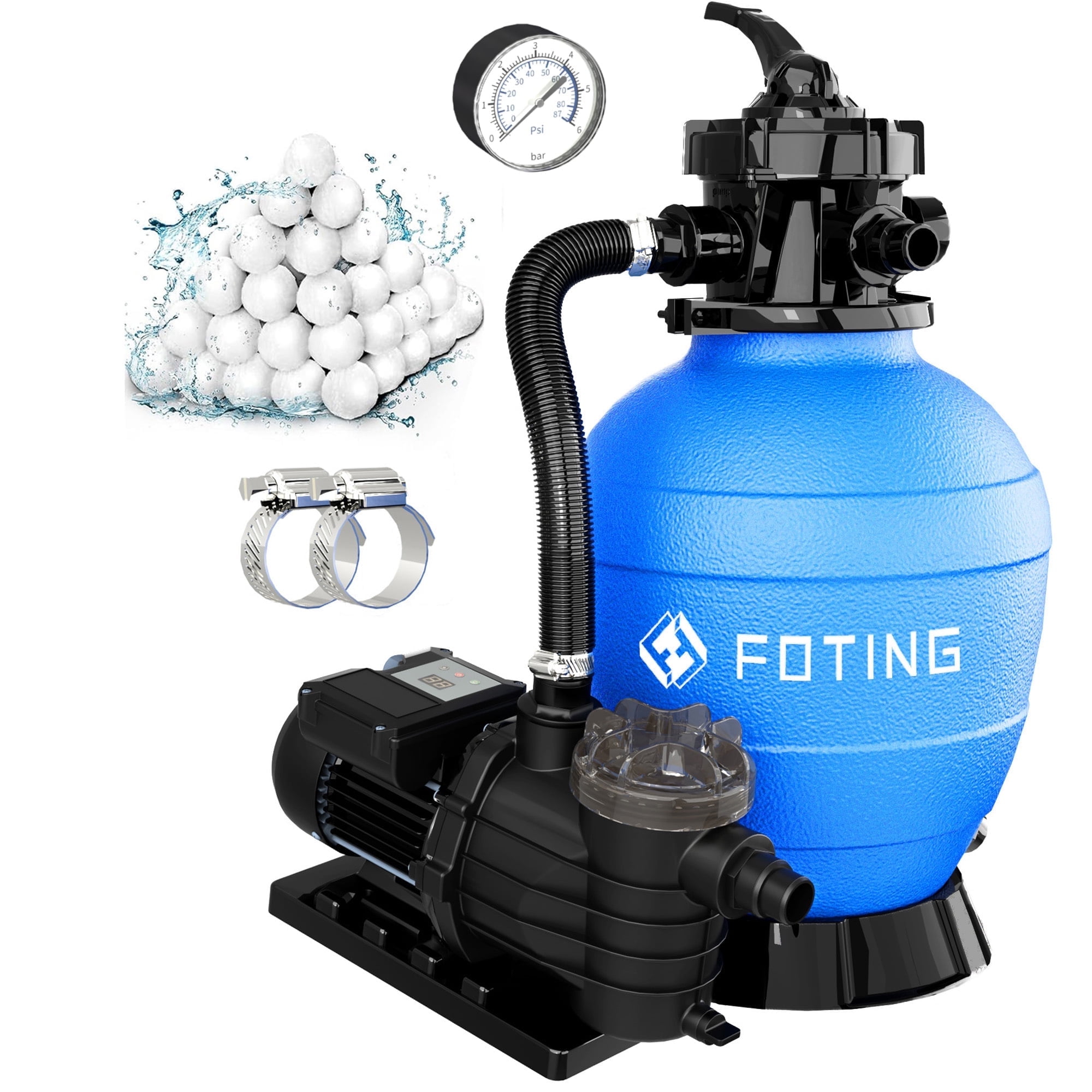 FOTING Sand Filter Pump for Above Ground Pool with Timer, 13in, Max ...