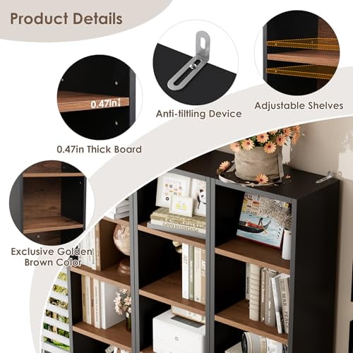 FOTOSOK 2 Pcs 71'' Tall Narrow Bookshelf, 8-Tier Media Tower Rack Set ...