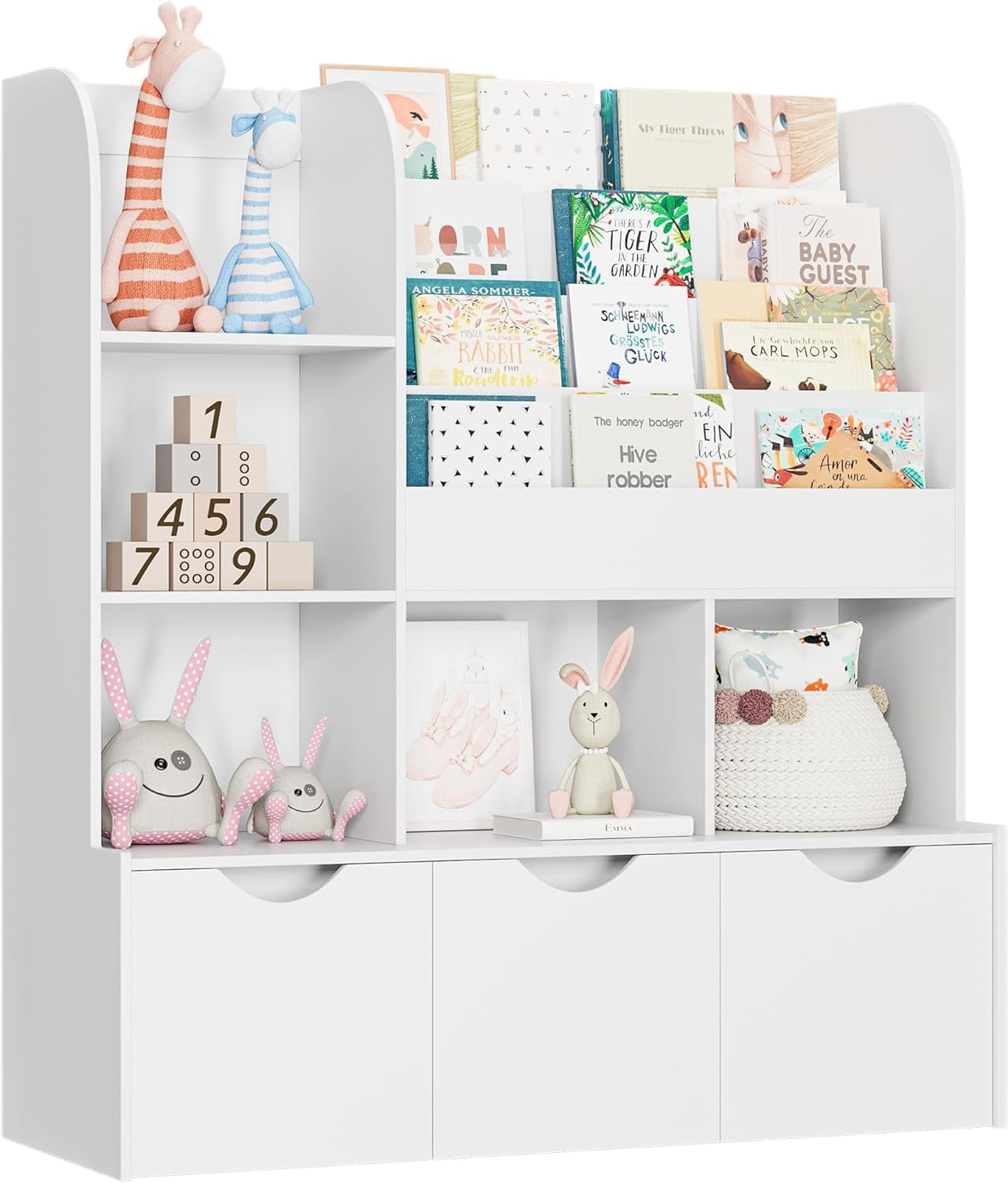 FOTOSOK 47'' Kids Bookcase and Bookshelf, Multifunctional Bookcase with ...