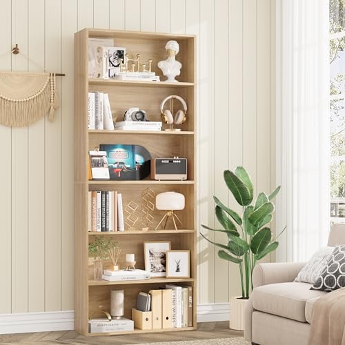 FOTOSOK 6-Tier Open Bookcase and Bookshelf, Freestanding Display ...