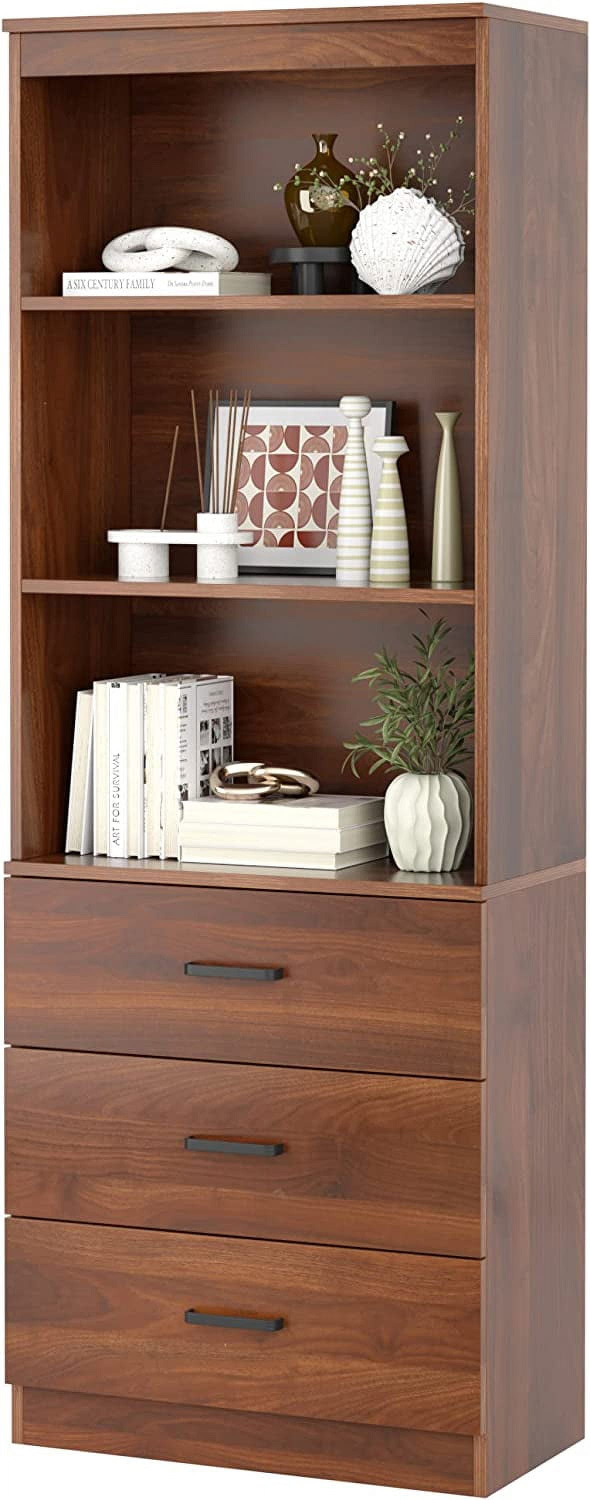 FOTOSOK 71" H Bookshelf with Drawers, Bookshelf and Bookcase with 3 ...