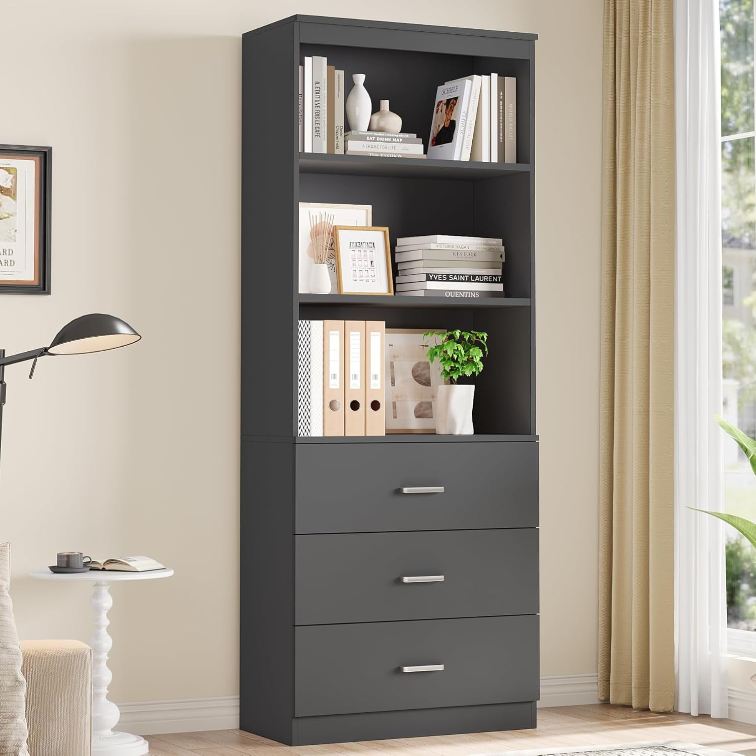 FOTOSOK 71" H Bookshelf with Drawers, Bookshelf and Bookcase with 3 ...