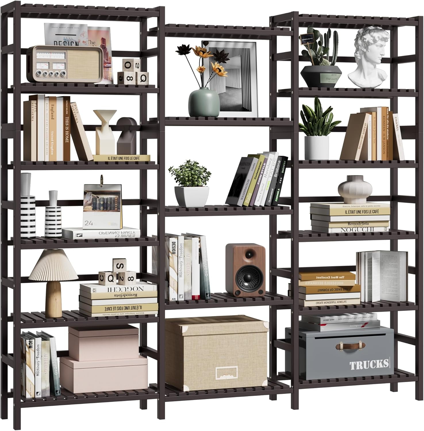FOTOSOK Triple Wide 6-Tier Bookshelf and Bookcase,Large Freestanding ...
