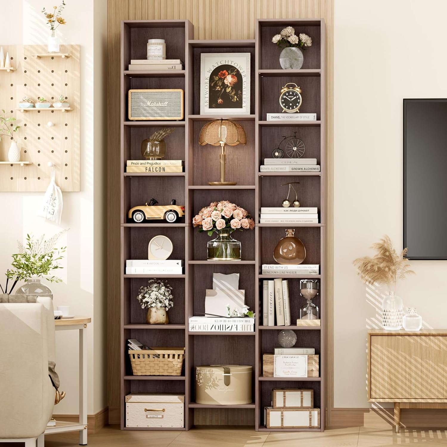 FOTOSOK Triple Wide 8 Tier Media Storage Tower Rack, 71" Large CD DVD ...