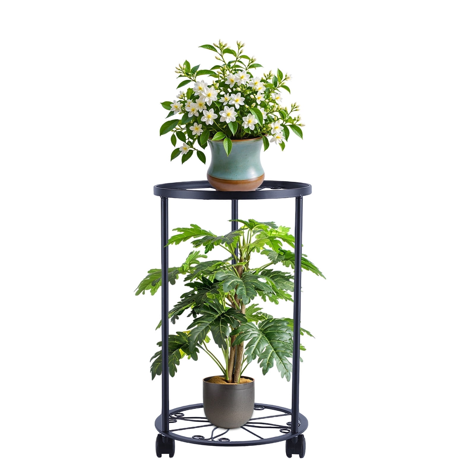 FOUKUS 2 Tier Plant Stand Plant Stand Indoor Metal Plant Stand: Rolling ...