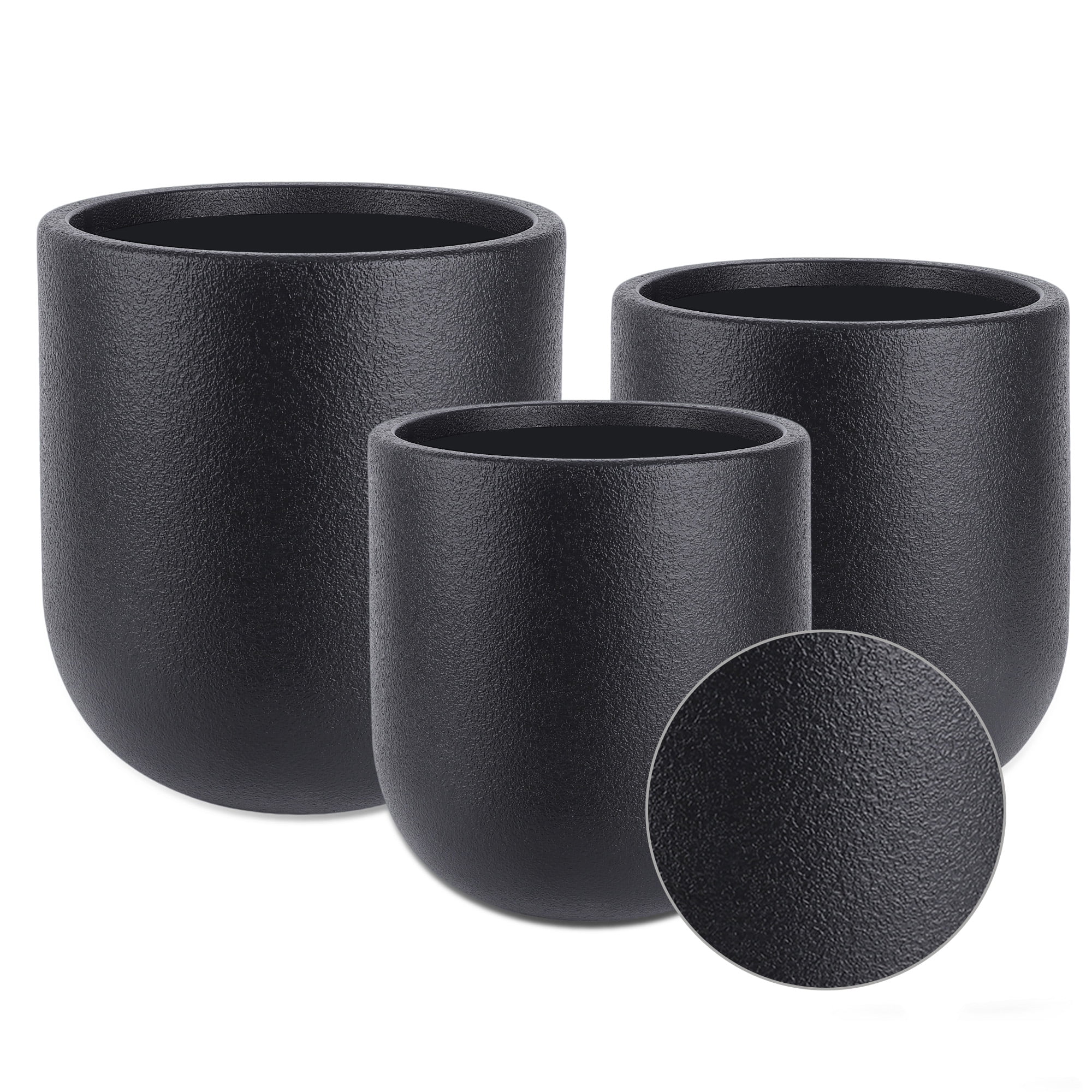 FOUKUS 9.8",11.4",13" Dia Round Concrete-like Plastic Planter Set of 3 ...