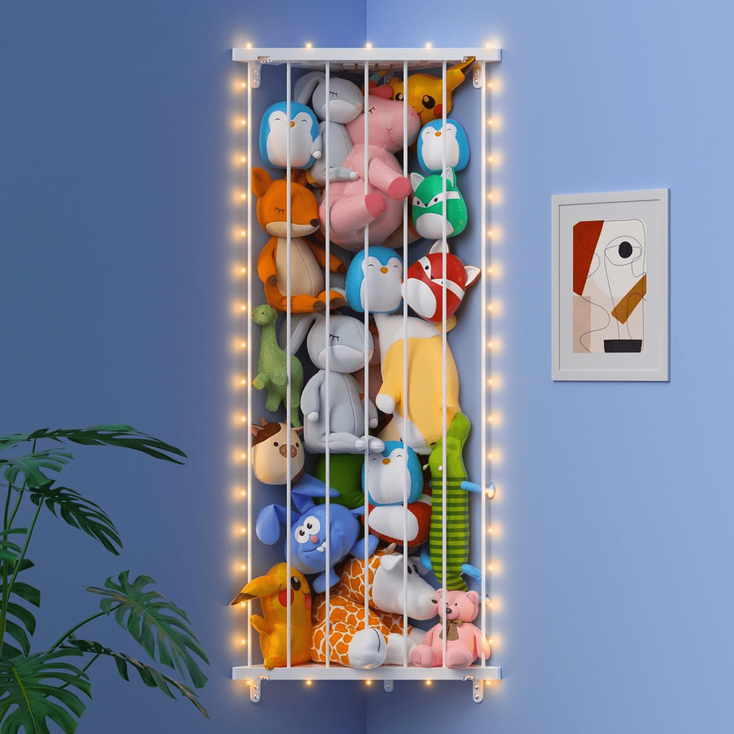FOUKUS Corner Stuffed Animal Storage: Adjustable Wall Hanging Shelves ...