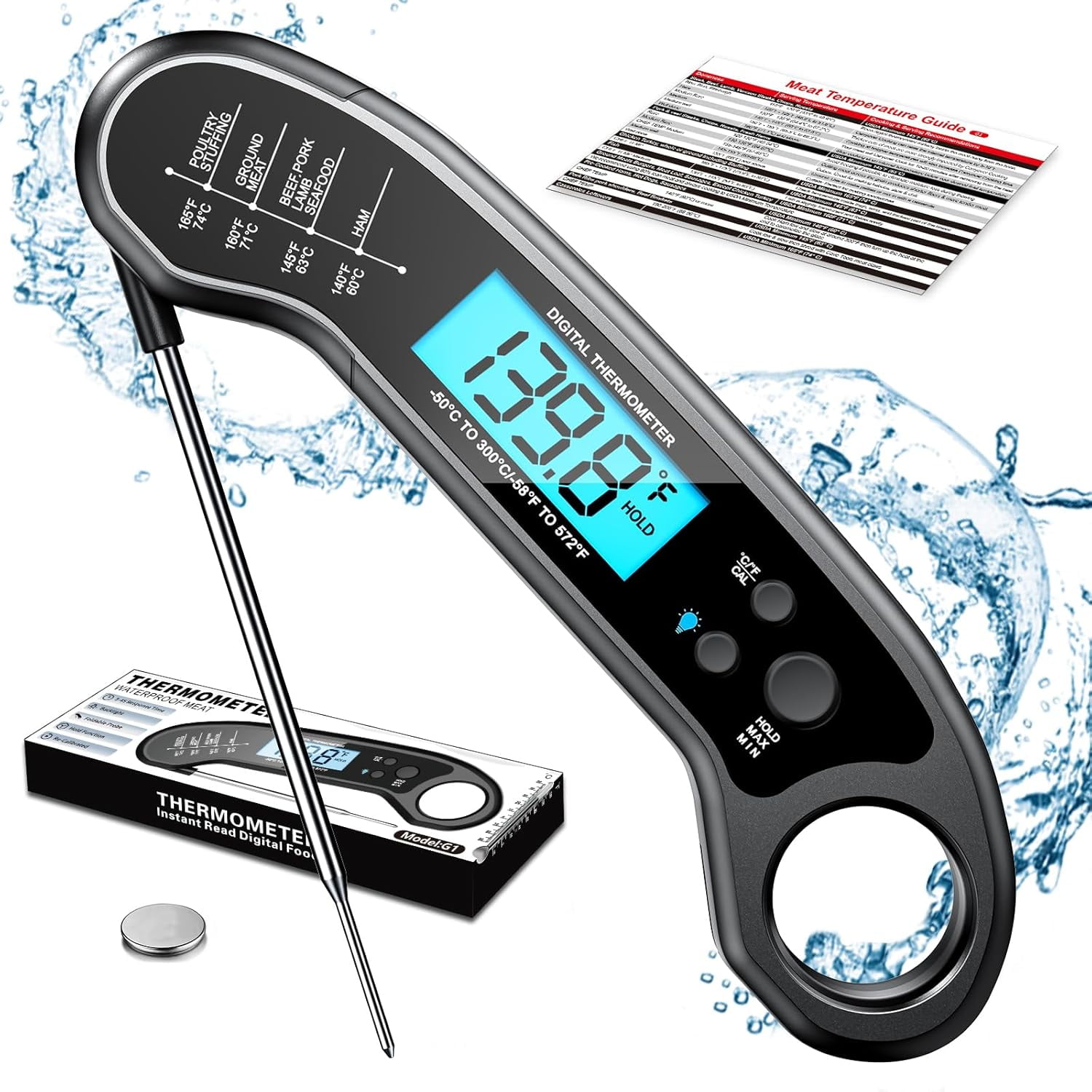 FOUKUS Digital Meat Thermometer – Waterproof, Instant-Read Food ...