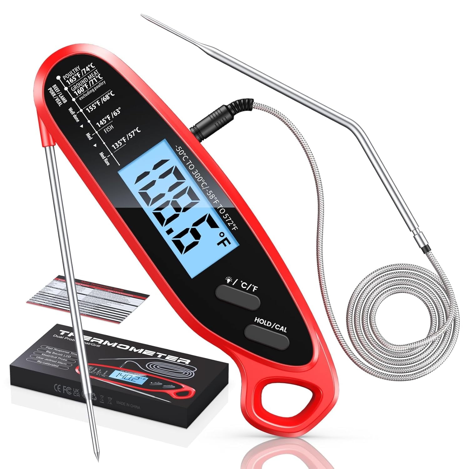 FOUKUS Instant-Read Meat Thermometer Digital for Cooking – Dual Probes ...