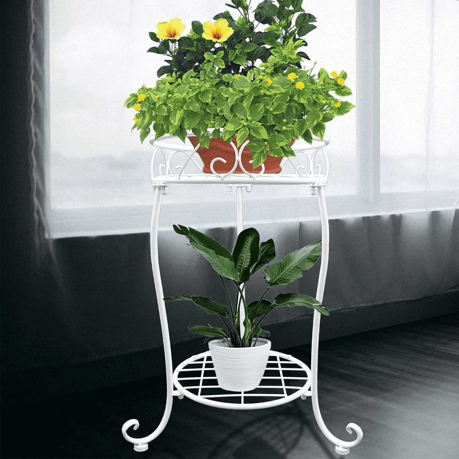FOUKUS Plant Stand Indoor: 2 Tier Tall Metal Rust-Proof Iron Flower ...
