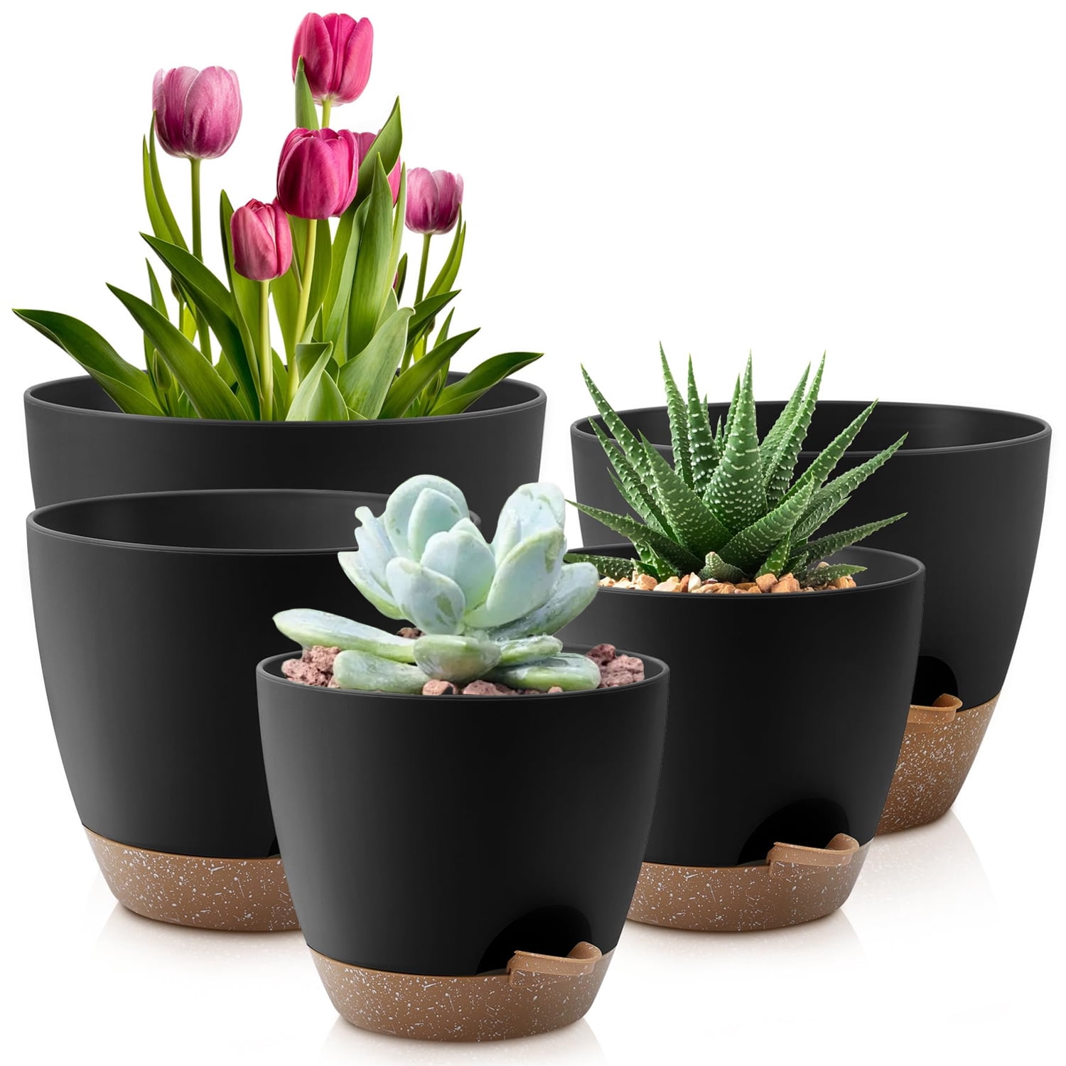 FOUKUS Set of 5 Self-Watering Plant Pots with Drainage – Eco-Friendly ...