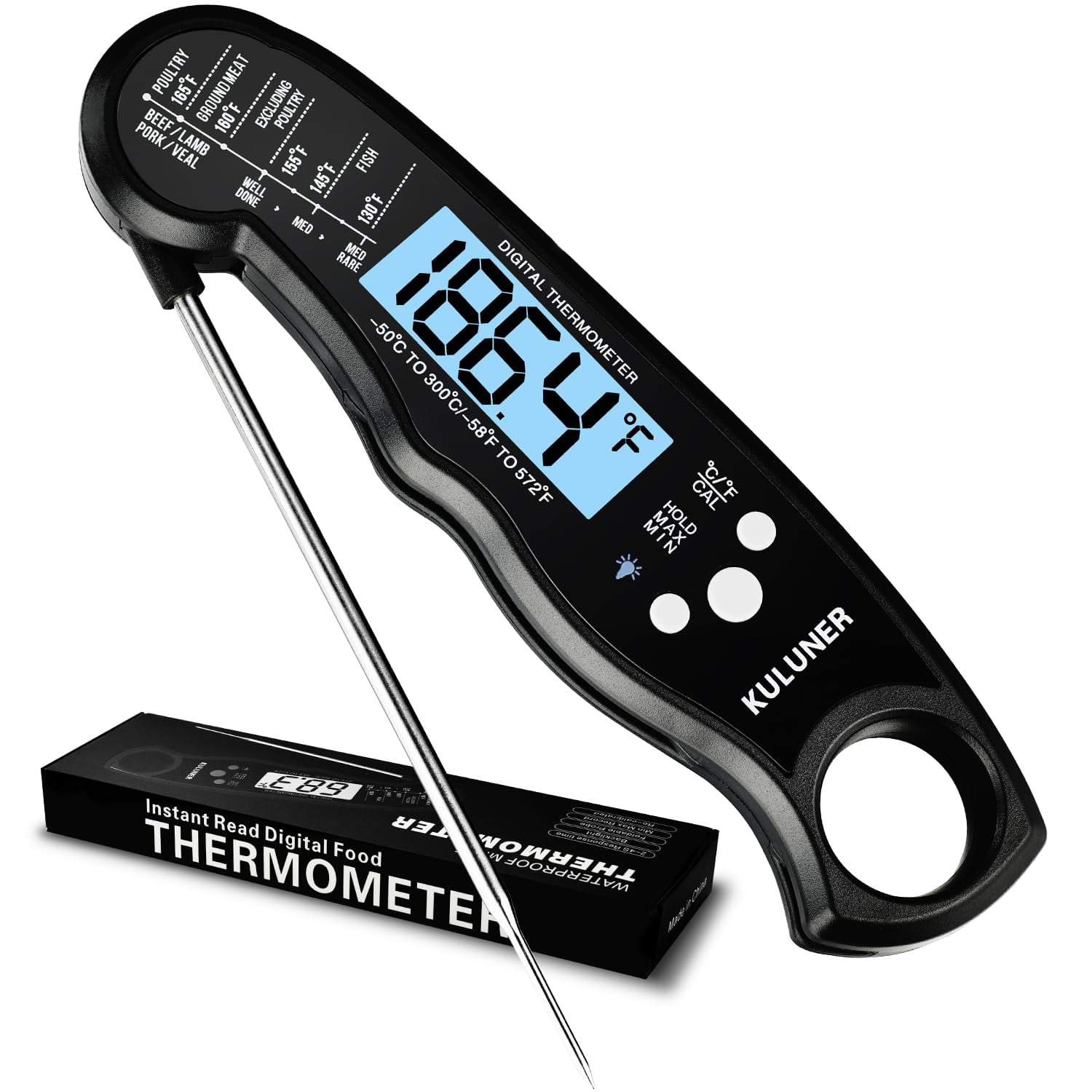 FOUKUS Waterproof Digital Instant-Read Meat Thermometer – 4.6" Folding ...