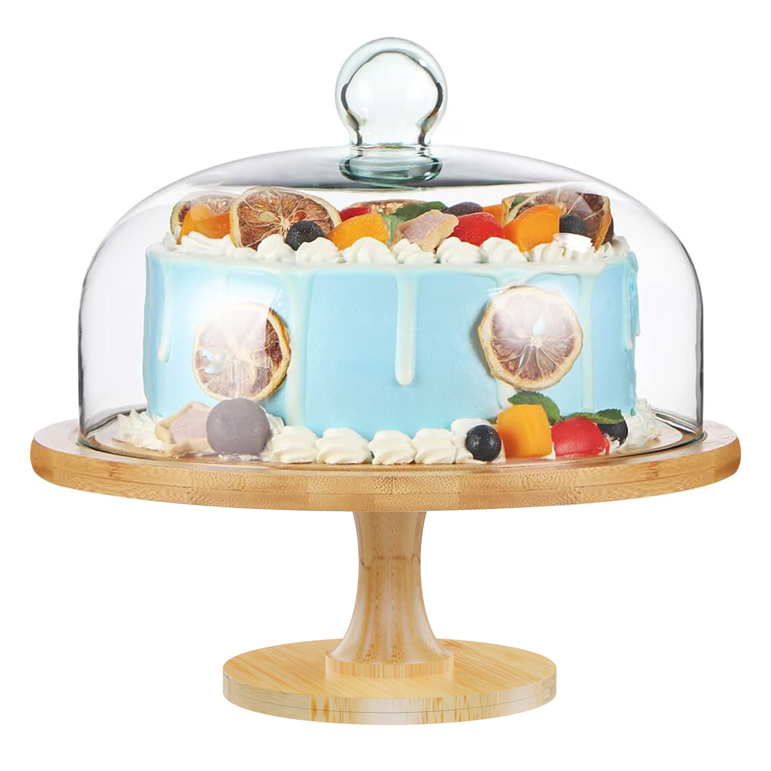 DecMode 12" x 12" Cream Mango Wood Cake Stand with Glass Dome, 1-Piece ...