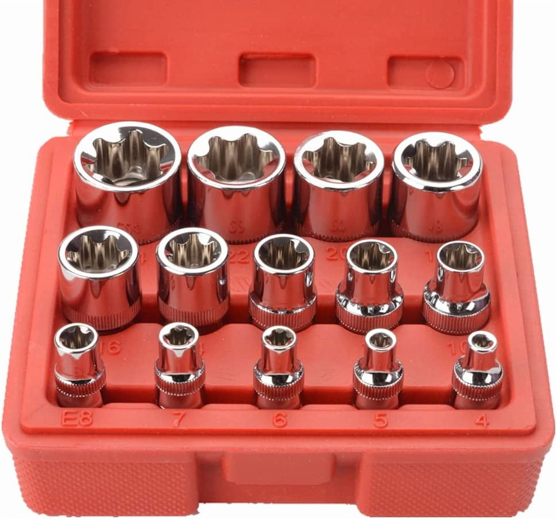 FOUNDLDF 14 Pcs Female E-TORX Star Socket Set, E4 - E24 Torque Socket ...