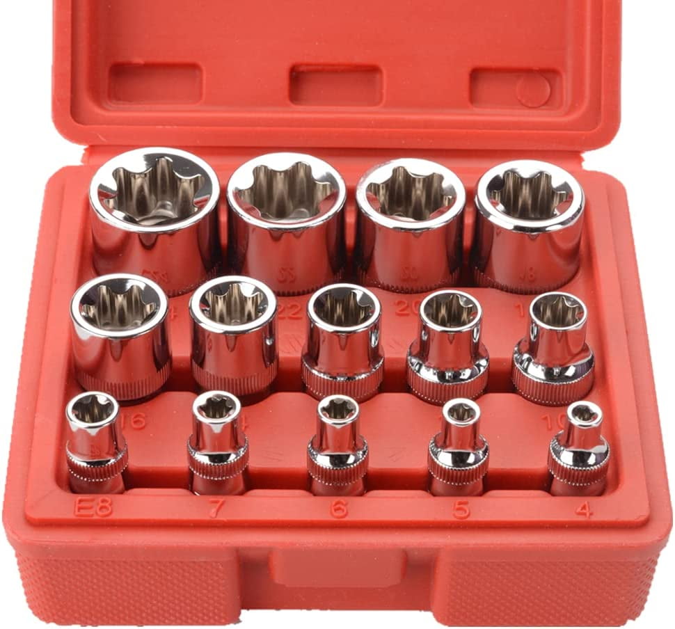 FOUNDLDF 14 Pcs Female E-TORX Star Socket Set, E4 - E24 Torque Socket ...