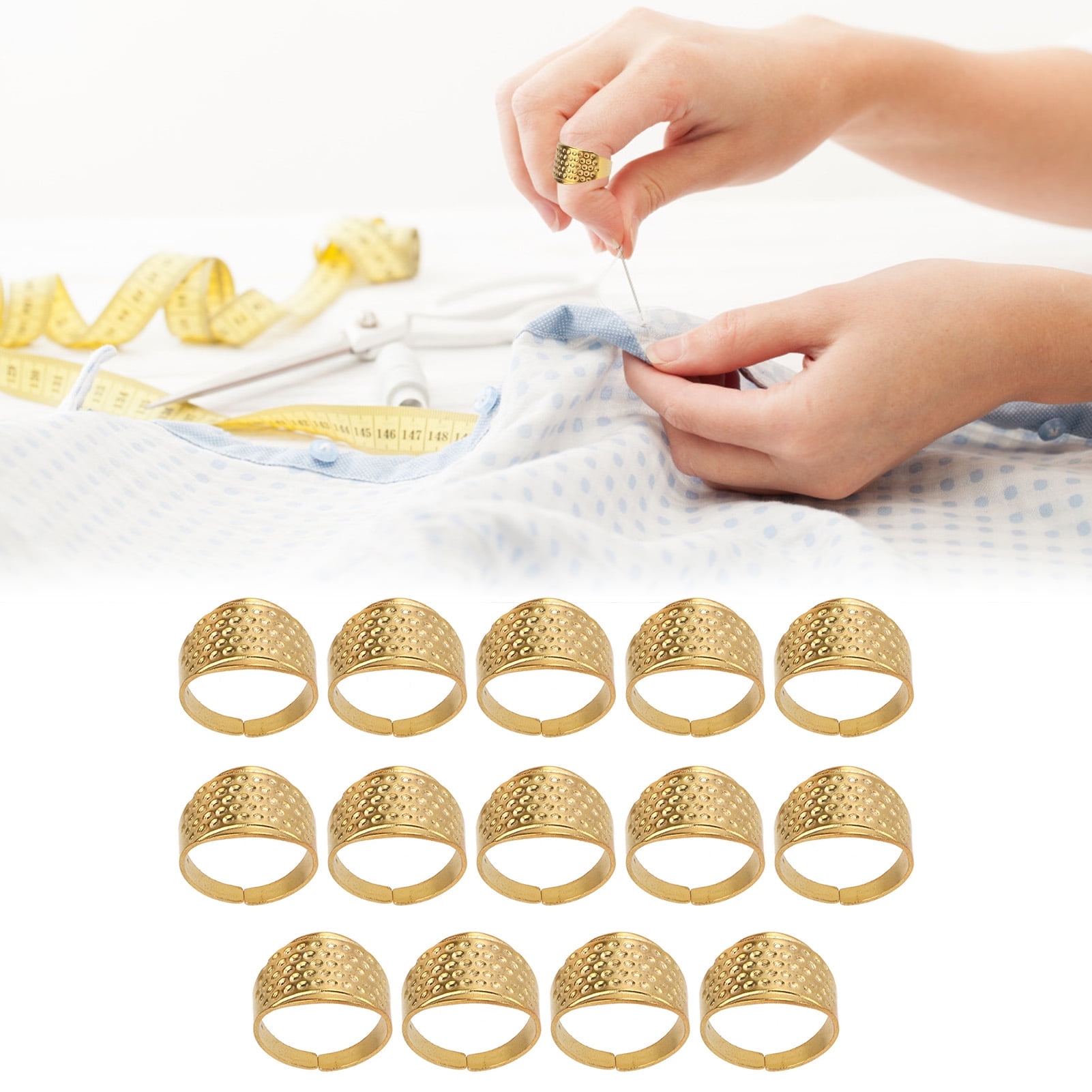 FOUNDLDF 14Pcs Ring Thimble Round Gold Adjustable Size Copper Sewing ...