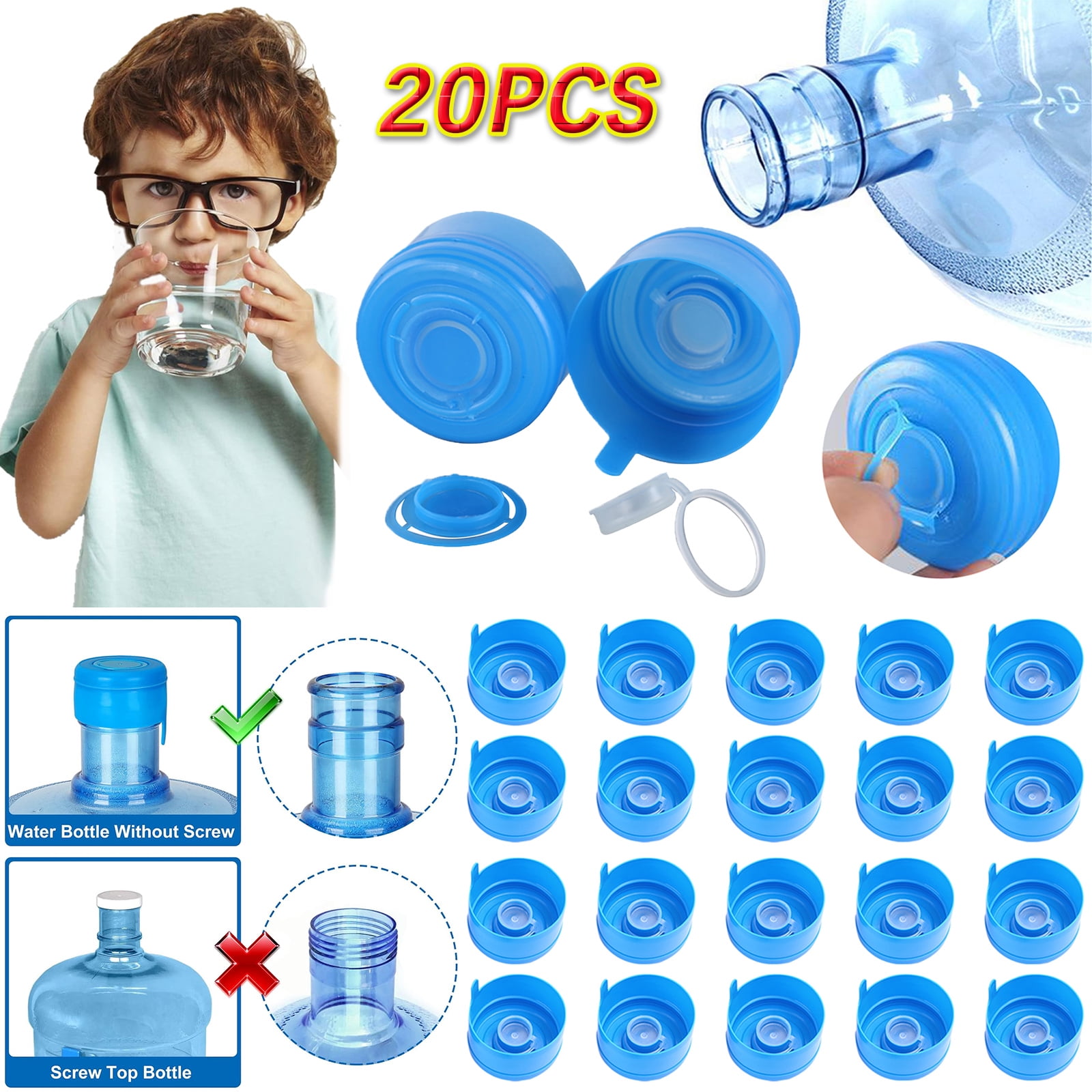 FOUNDLDF 20Pcs Gallon Water Bottle Caps，3 and 5 Gallon Water Jug Cap ...