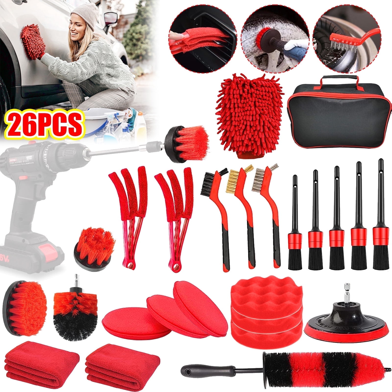 FOUNDLDF 26 Piece Car Cleaning Brush Set, Professional Car Detailing ...