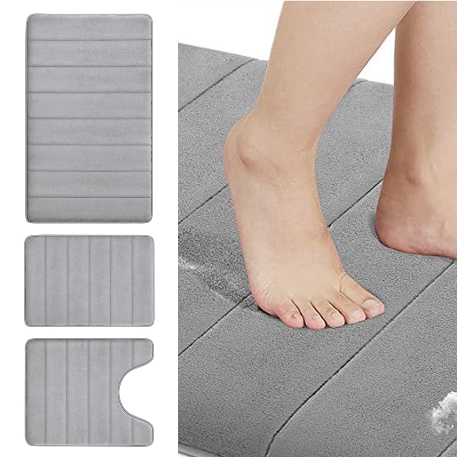FOUNDLDF 3PCS Bathroom Memory Foam Mat Set with Bath Mat, U-shaped ...