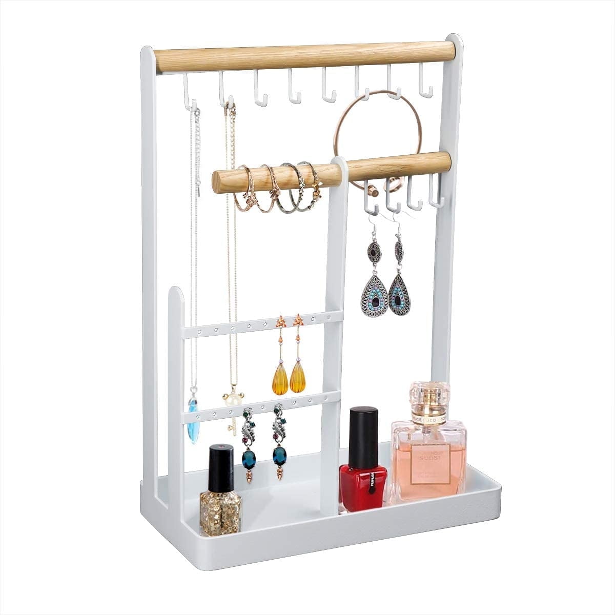 FOUNDLDF 4 Tier Jewellery Organiser with 12 Necklace Hooks and 18 ...
