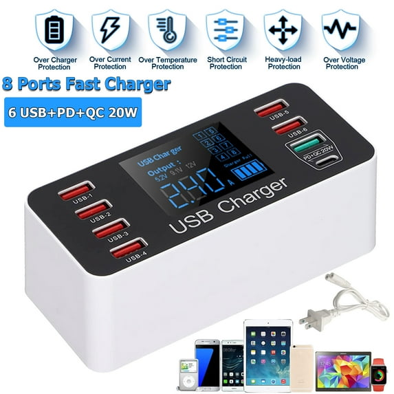 FOUNDLDF 8-Port USB Fast Charging Station - Multi-Port Desktop Charger ...
